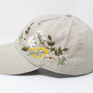 Hand Embroidered Floral Baseball Cap | 100% Cotton Hat | Botanical ...
