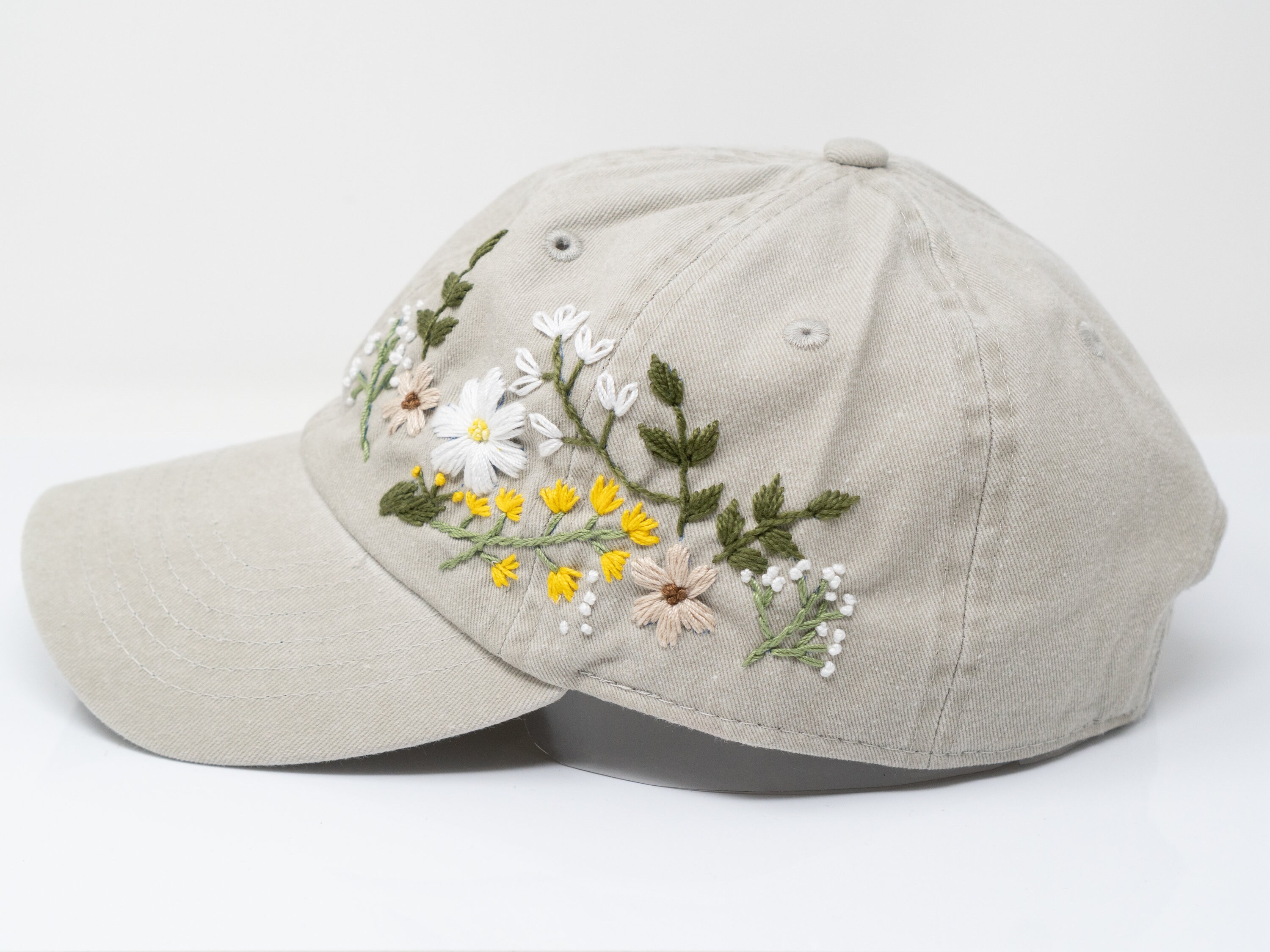 Hand Embroidered Floral Baseball Cap | 100% Cotton Hat | Botanical ...