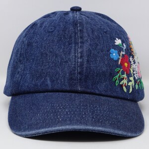 Flower Embroidered Baseball Cap, Large Hand Embroidered Flower Hat ...