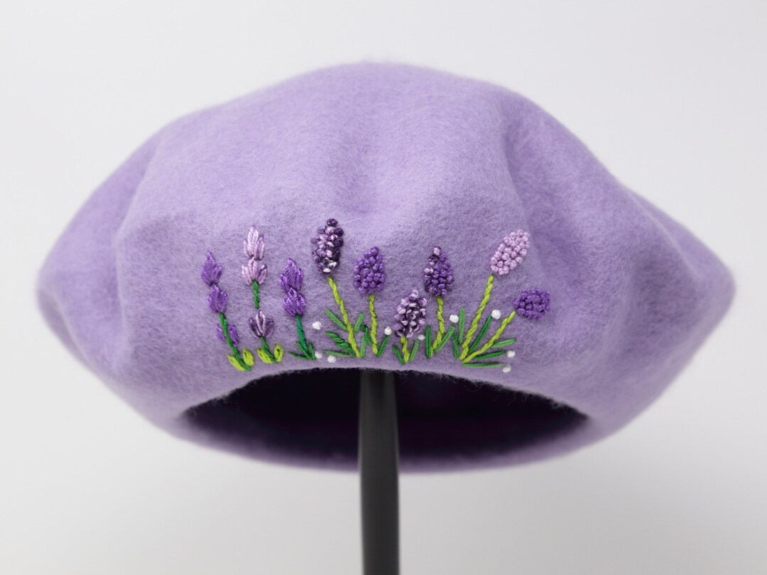 100% Wool Beret Hat, Handmade Winter French Cap Hand Embroidered ...
