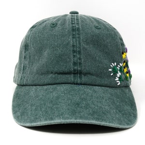 Floral Embroidery Cotton Baseball Cap Washed Green - Vibrant Colors and ...
