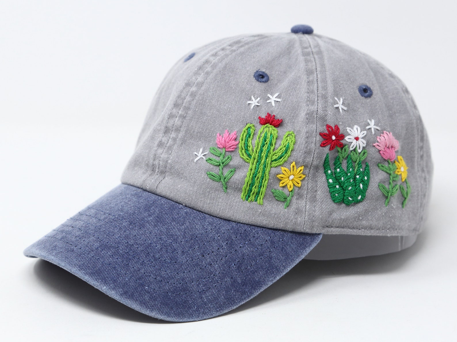Hand Embroidered Cactus Cacti Hat Cap Wash Cotton Baseball - Etsy