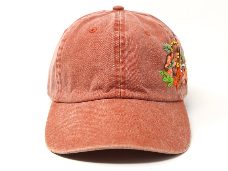Hand Embroidered Orange Autumn Flower Cotton Baseball Cap - Etsy