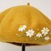Handmade Hand Embroidered Mustard Yellow Beret Wild White Daisy Flower ...