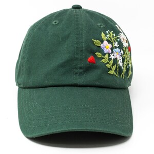 Petals & Brims: Artisan Hand-embroidered Daisy Floral in Green Baseball ...