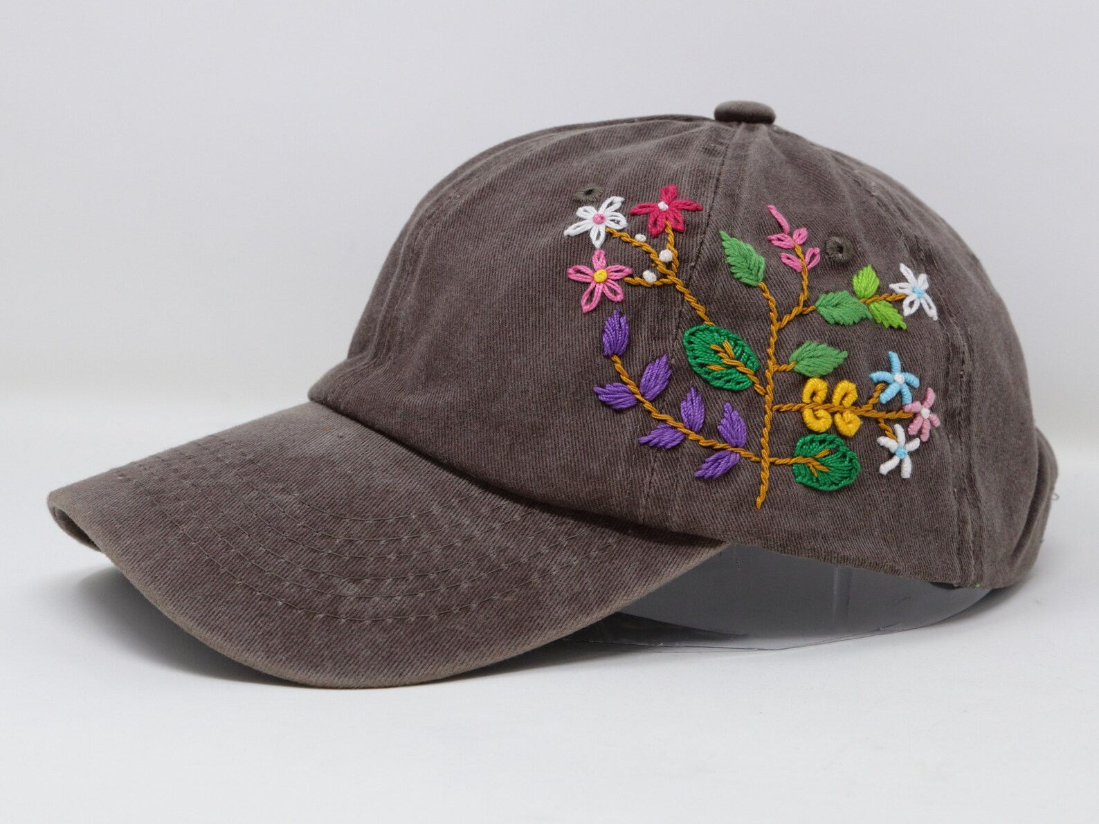 Wash Cotton Baseball Cap Hand Embroidered Flower Hat Curved - Etsy