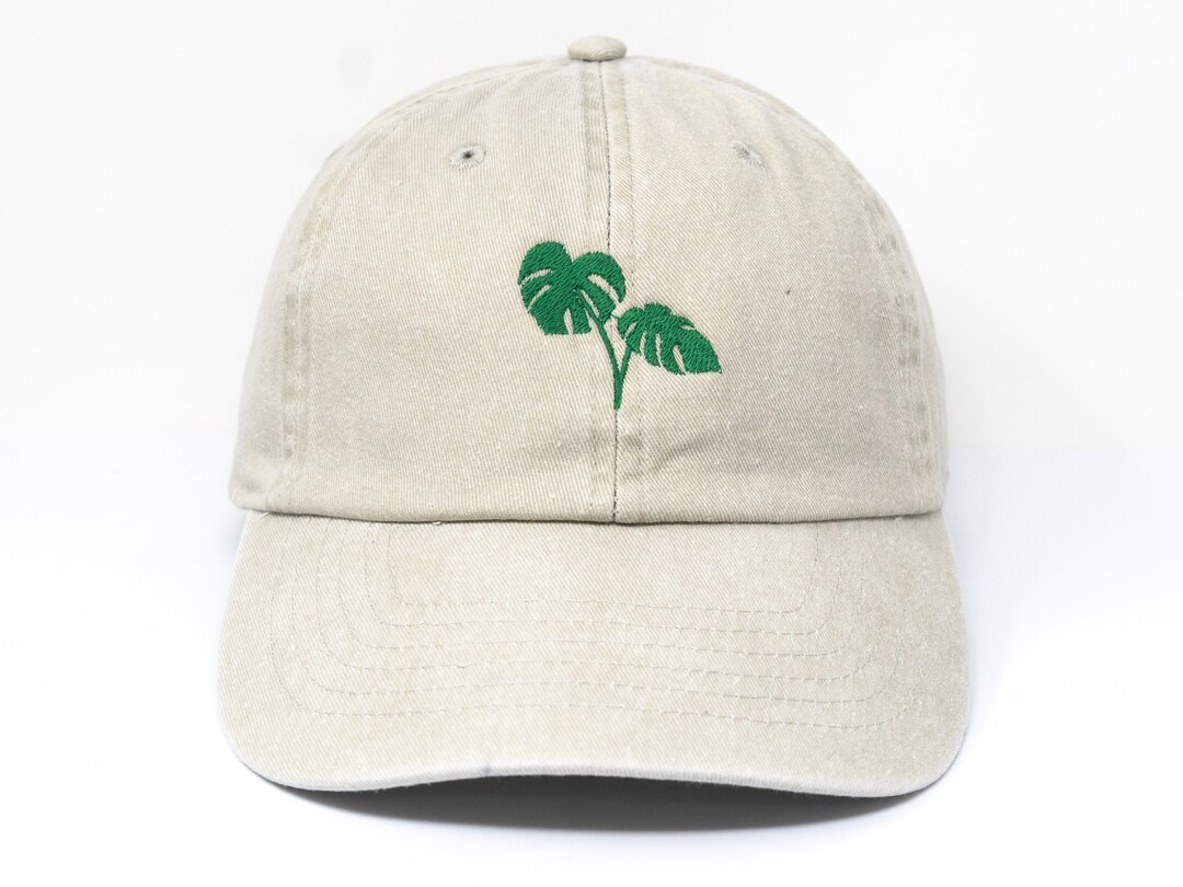 Monstera Embroidered Tropical Plant Green Leaf Baseball Cap, Washed ...