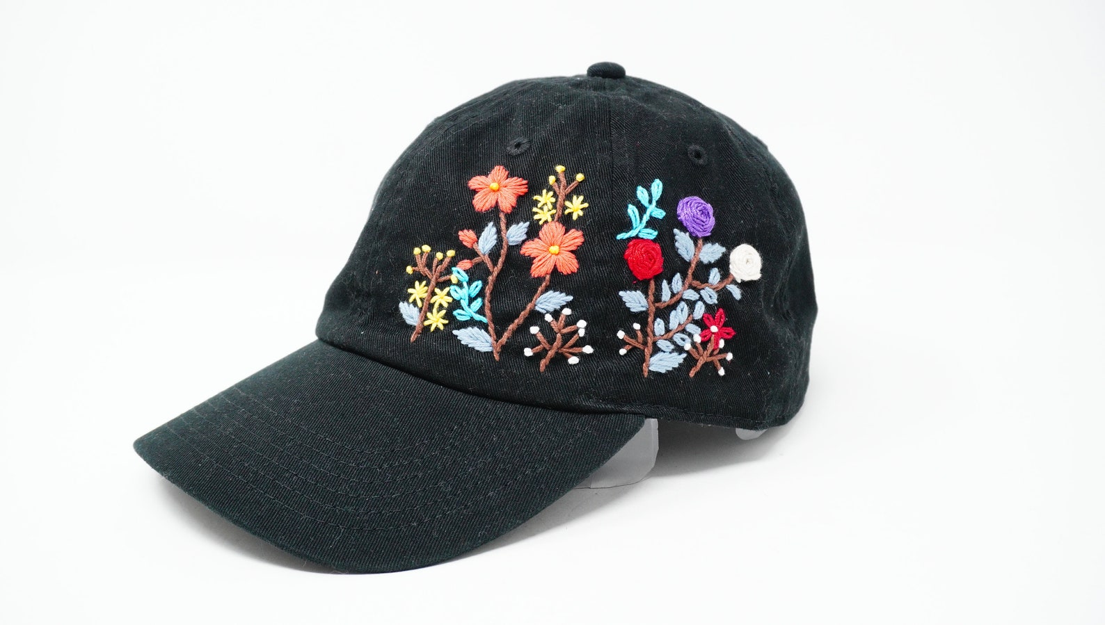Hand Embroidered Flower Garden Cotton Baseball Cap Hand - Etsy