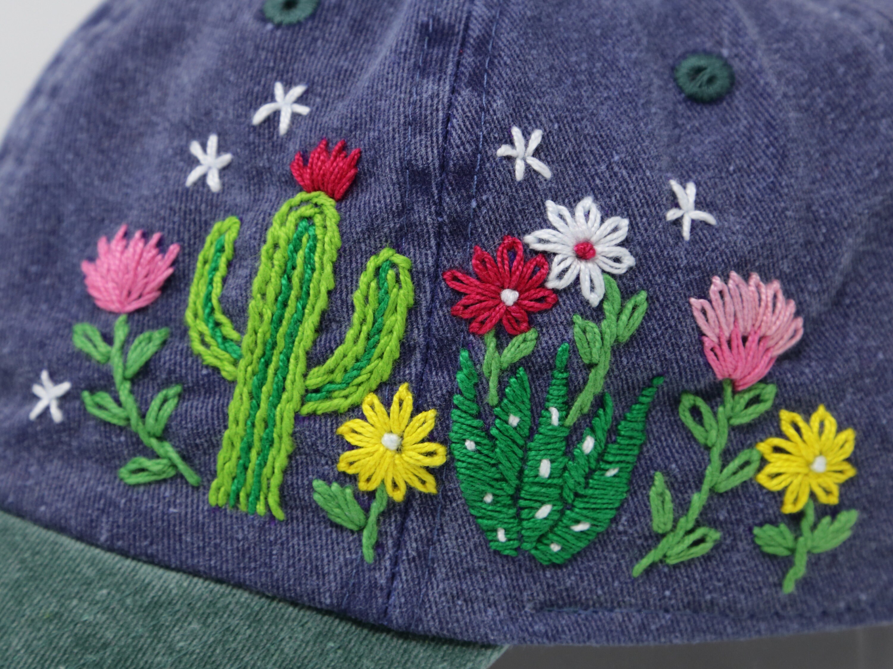 Hand Embroidered Cactus Cacti Hat Cap Wash Cotton Baseball | Etsy