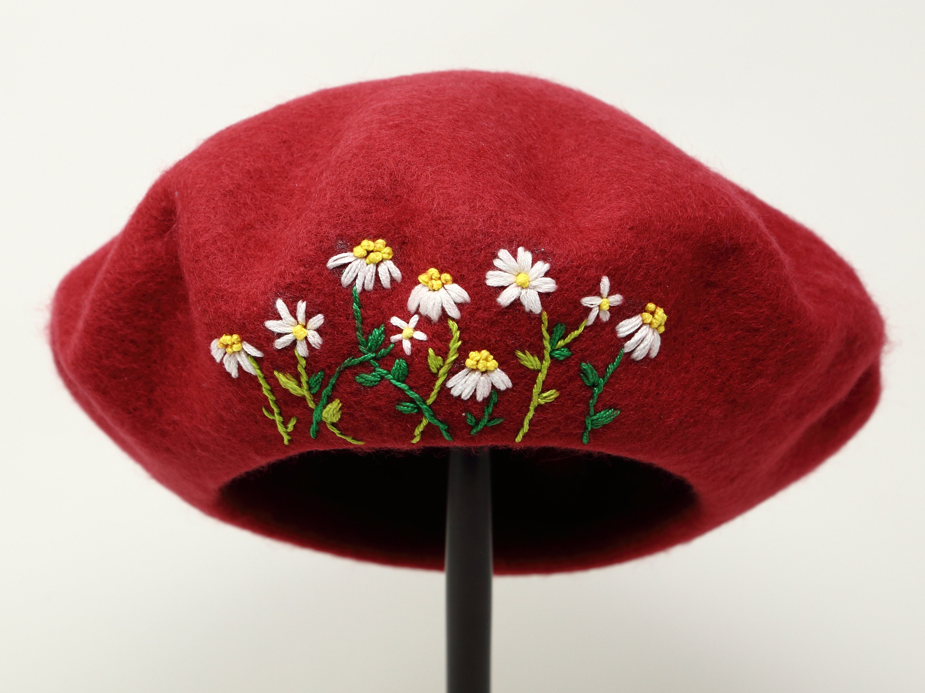 100% Wool Beret Hat Winter French Cap W/ Hand Embroidered - Etsy