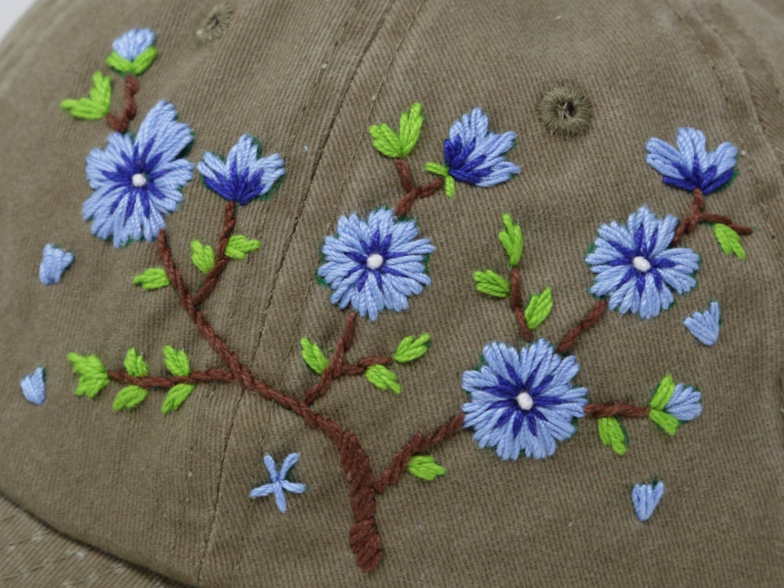 Wash Cotton Baseball Cap Hand Embroidered Green Flower Hat - Etsy