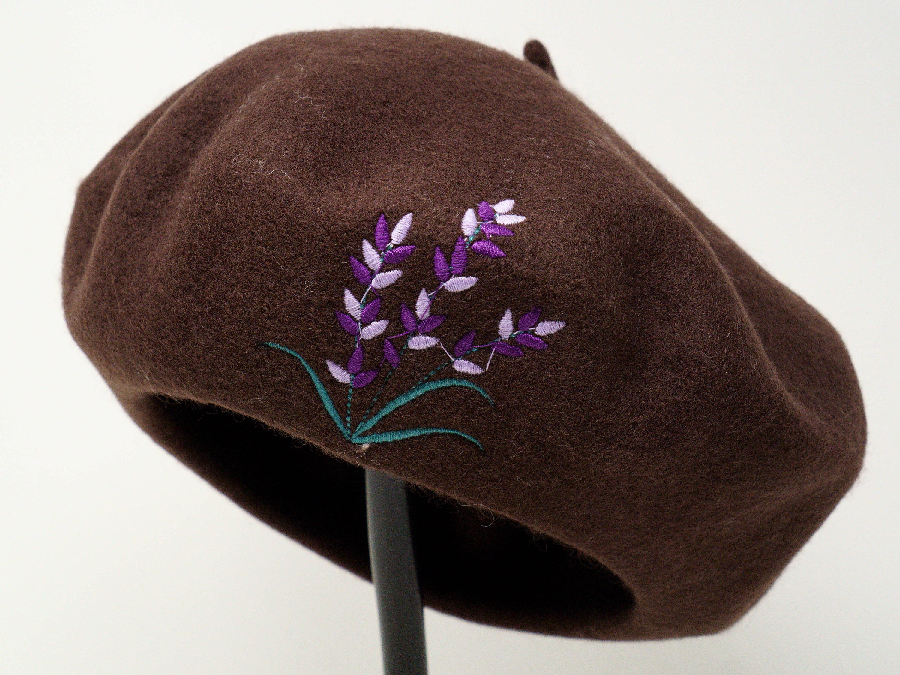 Embroidered Wool Beret Cap, Purple Lavender Winter Wool Beret Hat, 100% ...