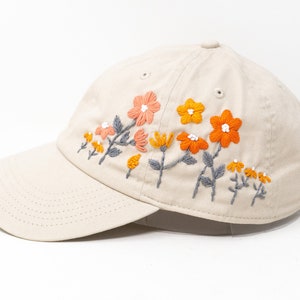 Hand Embroidered Garden Orange Flower 2 Tone Green Black Wash Cotton ...