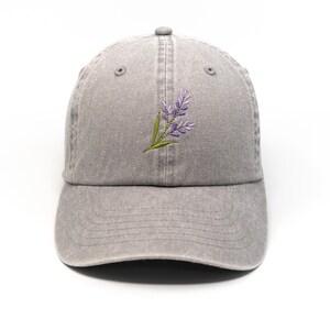 Lavender Flower Embroidered Baseball Cap, Washed Cotton Curve Brim ...