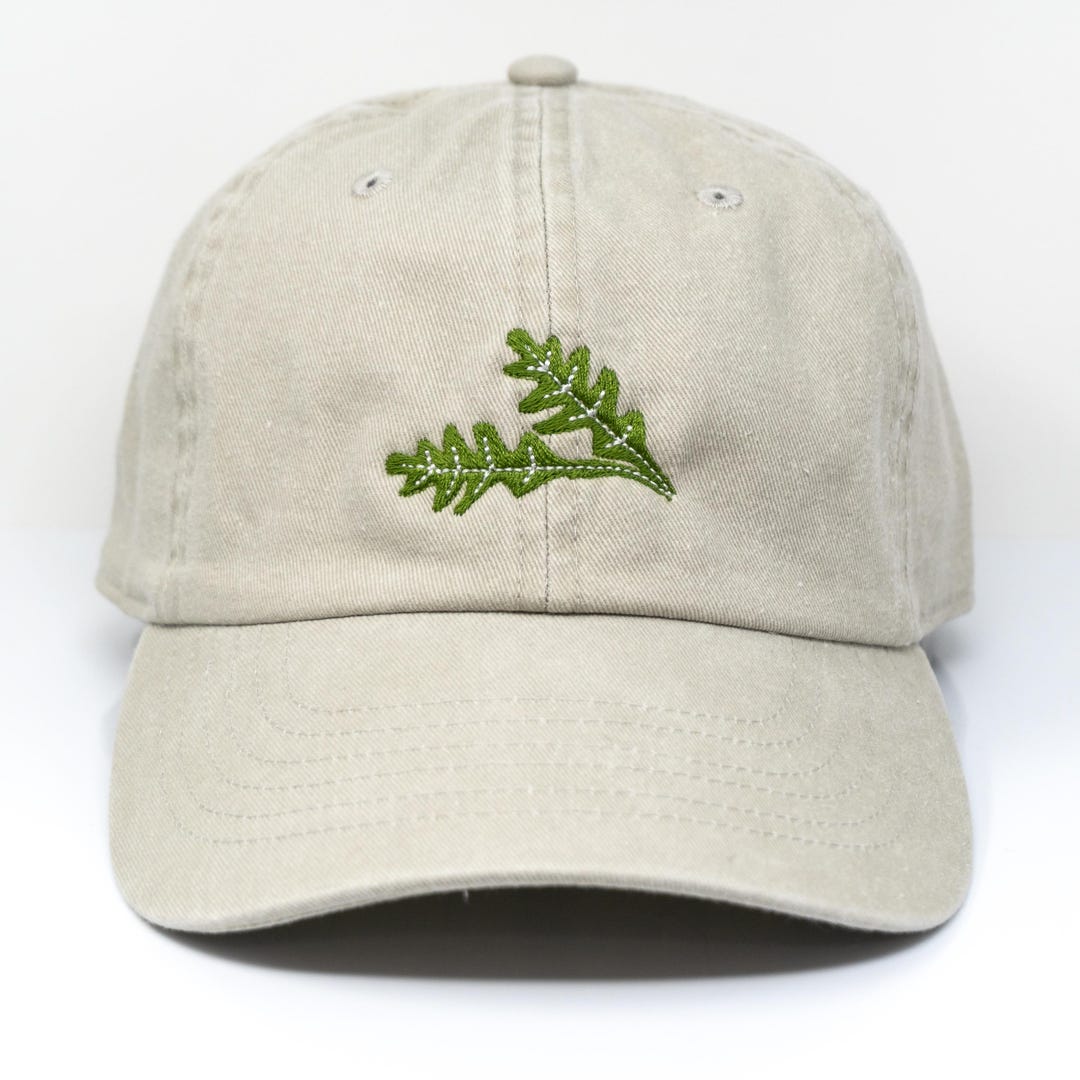 Arugula Embroidered Green Leaf Baseball Cap, Washed Cotton Curve Brim ...