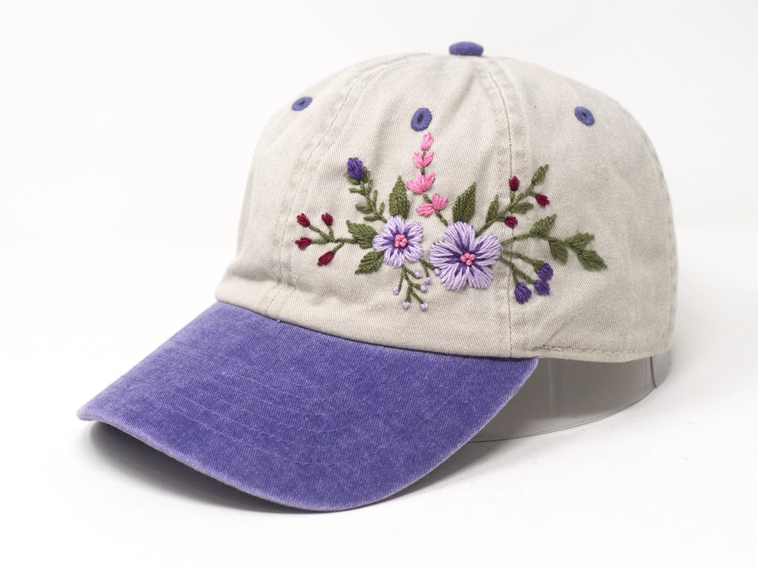 Botanical Elegance: Two Toned Purple Violet Washed Cotton Cap With ...