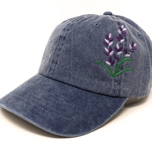 Lavender Embroidered Purple Blue Flower Baseball Cap, Washed Cotton ...