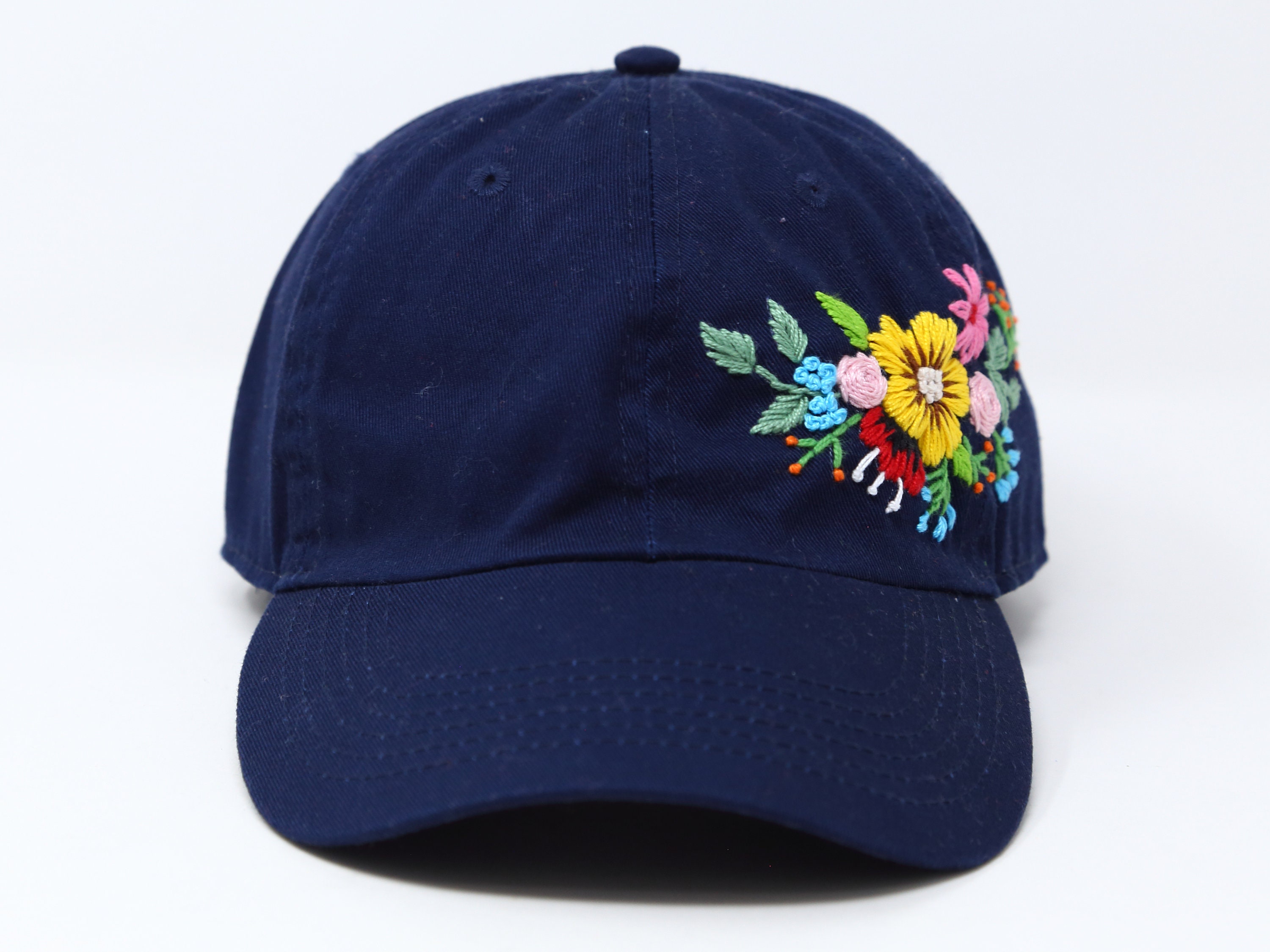Hand Embroidered Wild Mix Flower Garden Cotton Baseball Hat, Curved ...