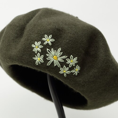 100% Wool Beret Hat Winter French Cap Hand Embroidered - Etsy