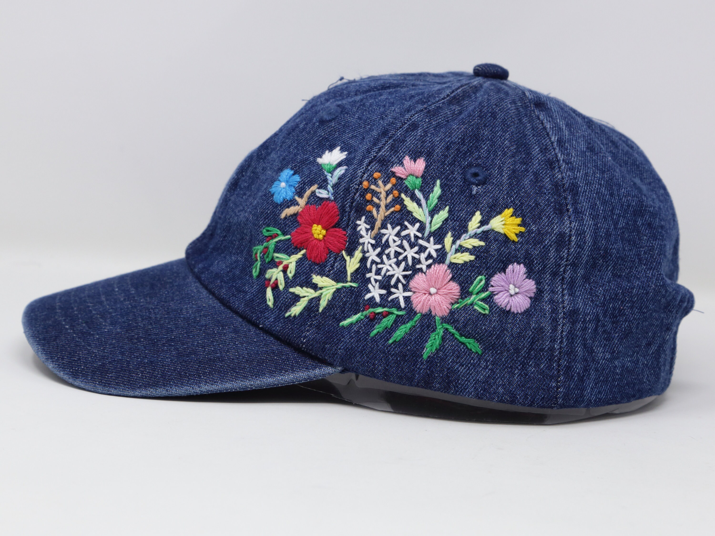 Flower Embroidered Baseball Cap Large Hand Embroidered Flower - Etsy
