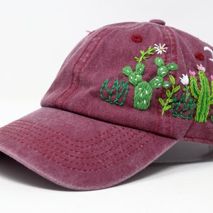 Cactus Embroidered Wash Cotton Baseball Cap, Hand Embroidered Sun Hat ...