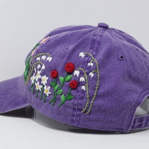 Wash Cotton Purple Baseball Cap, Hand Embroidered Flower Hat Cap ...