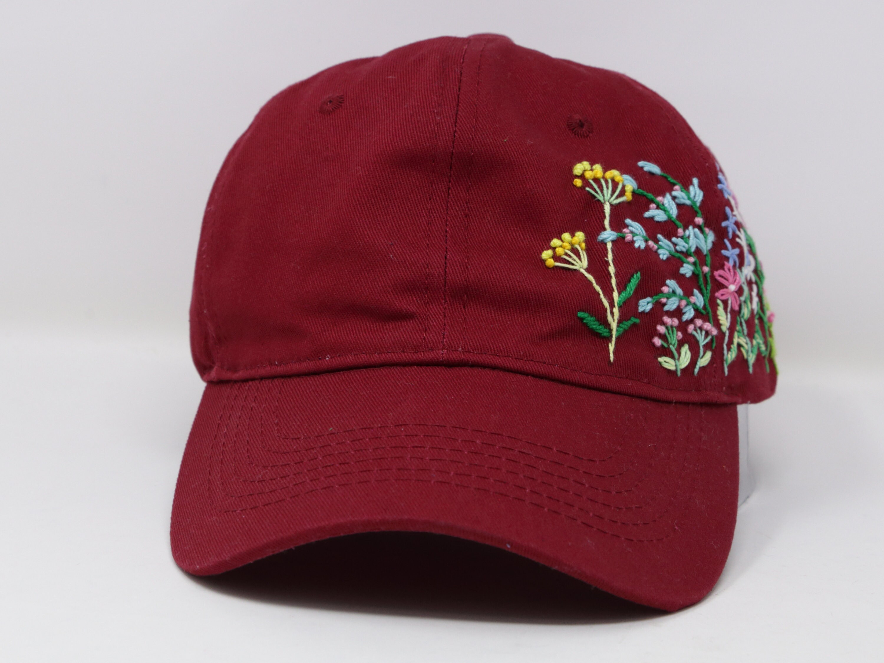 Hand Embroidered Flower Garden Cotton Baseball Cap Hand - Etsy