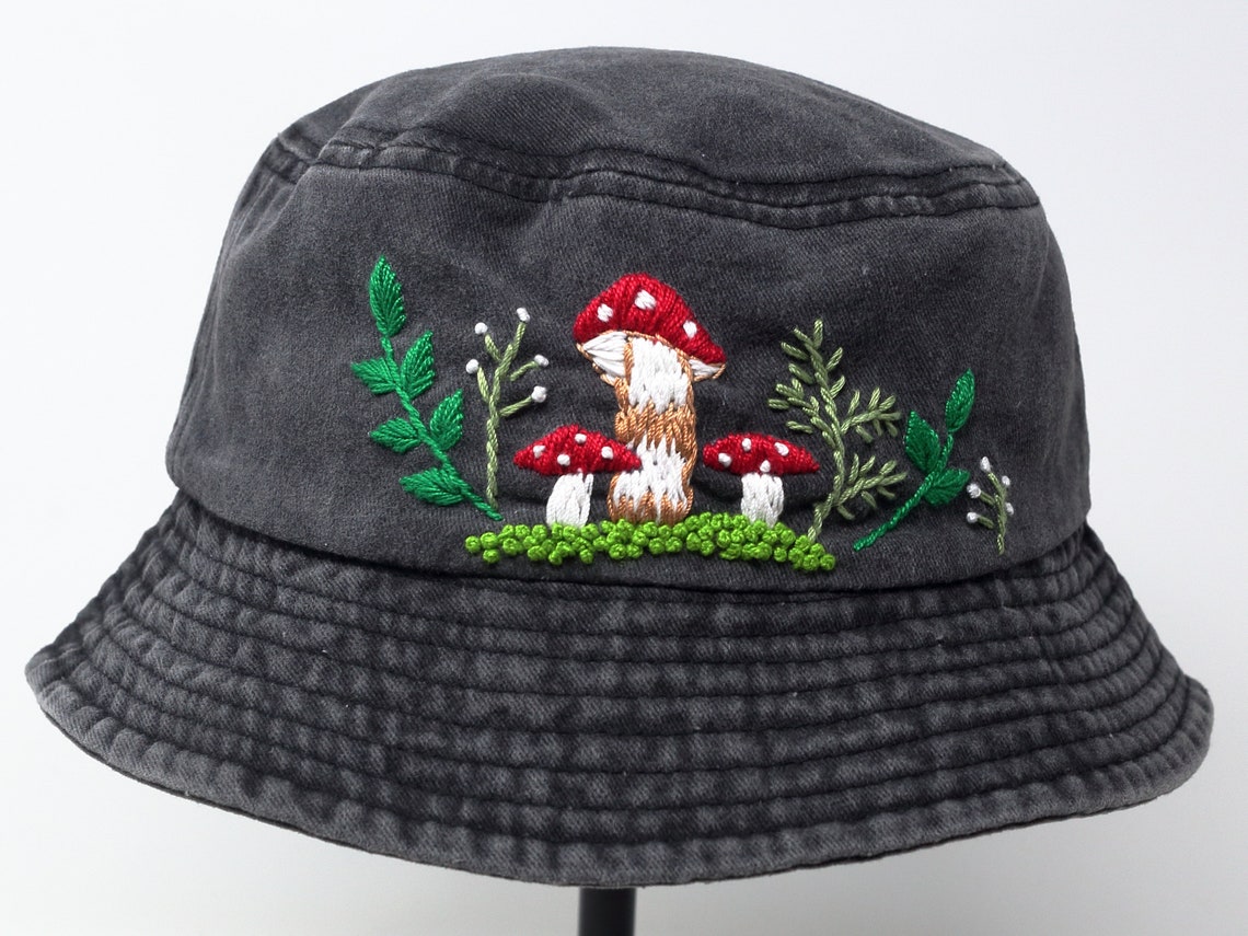 Washed Cotton Hand Embroidered Bucket Hat Hand Embroidered Etsy