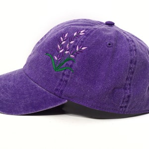 Lavender Embroidered Purple Blue Flower Baseball Cap, Washed Cotton ...