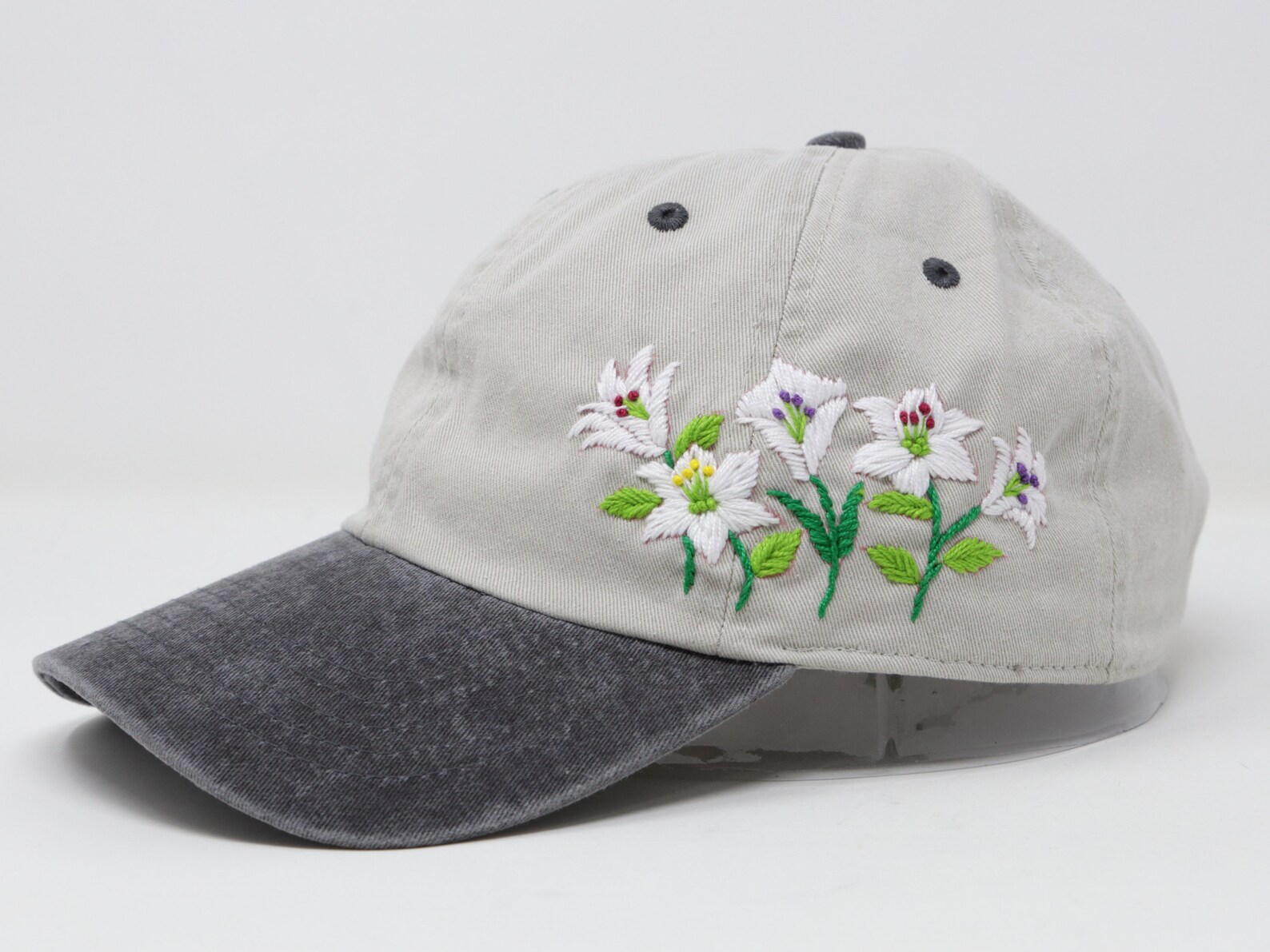 Hand Embroidered Lilium Flower Hat Cap Wash Cotton Baseball - Etsy