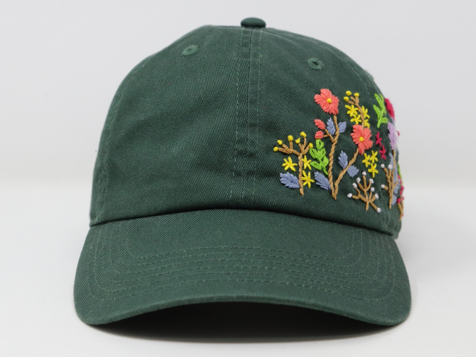 Hand Embroidered Flower Garden Cotton Baseball Cap, Hand Embroidered ...