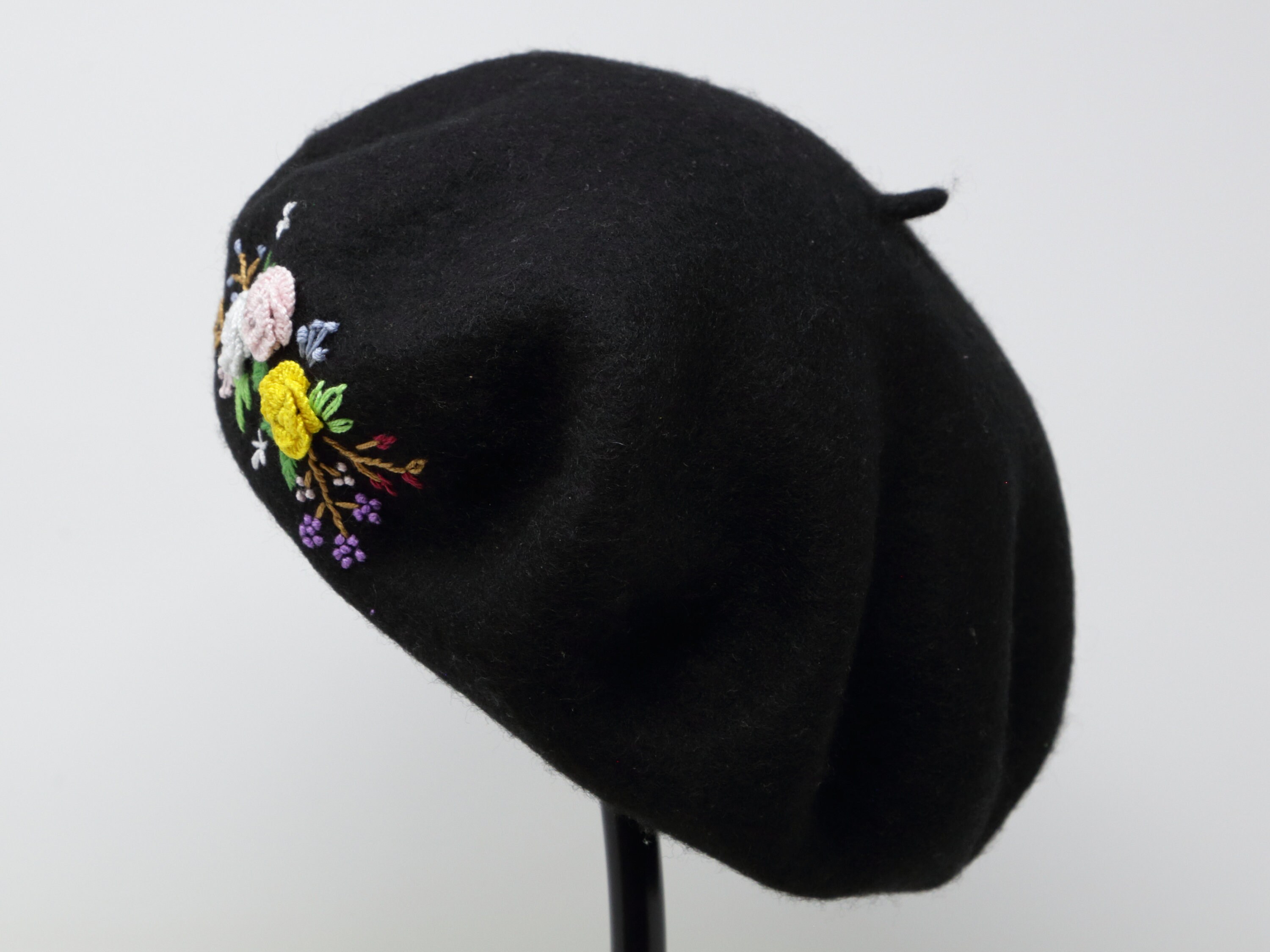 Beret Hat Flower Hat Wool Beret Hand Embroidered Hat | Etsy