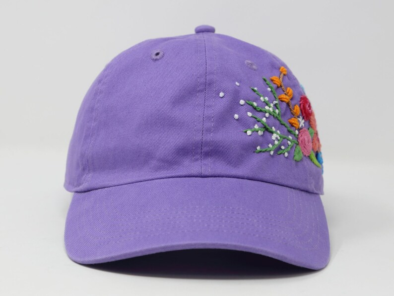 Hand Embroidered Multi Color Flower Cotton Baseball Cap Hand | Etsy