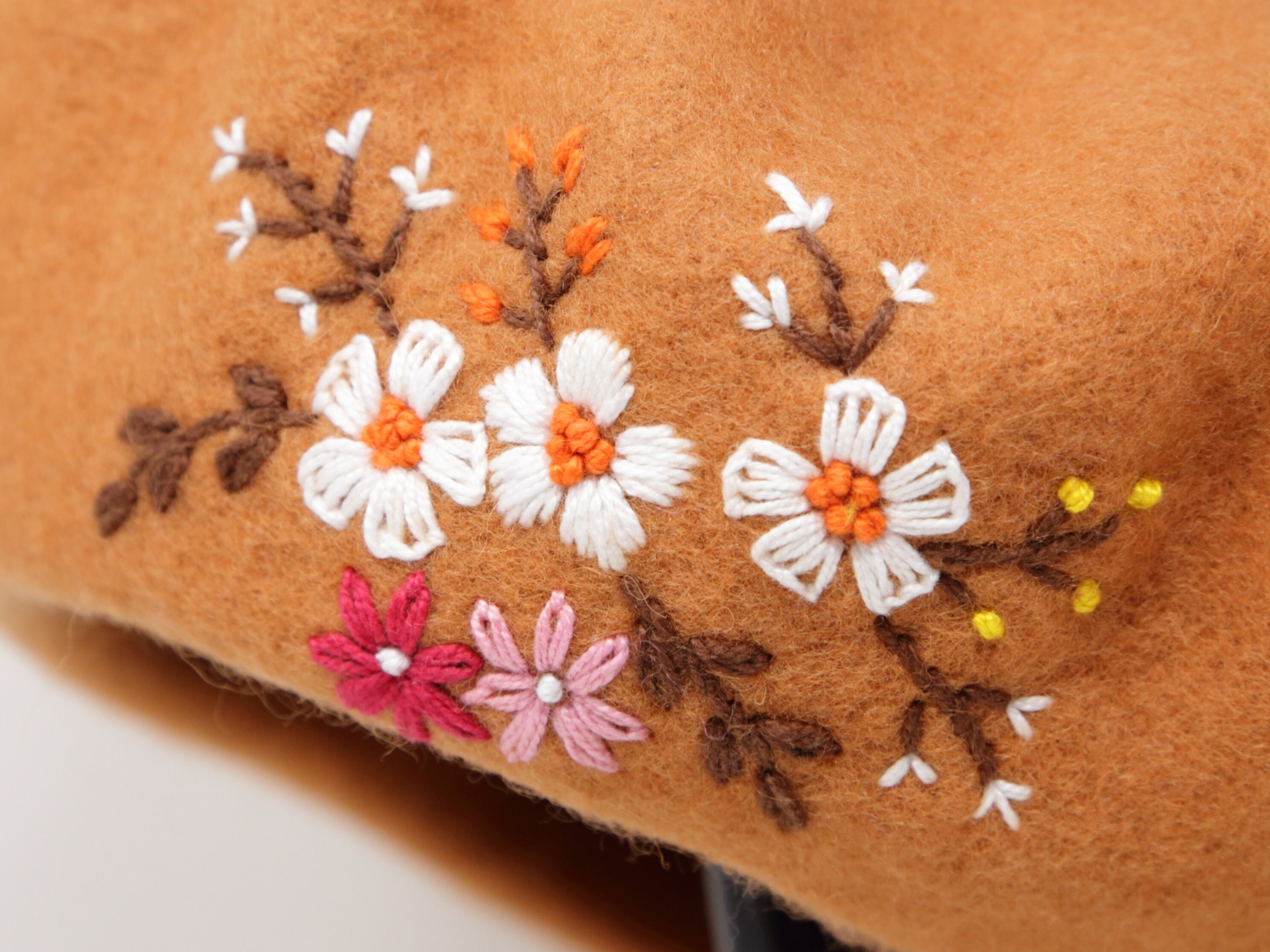 Beret Hat Flower Hat Wool Beret Hand Embroidered Tri White | Etsy