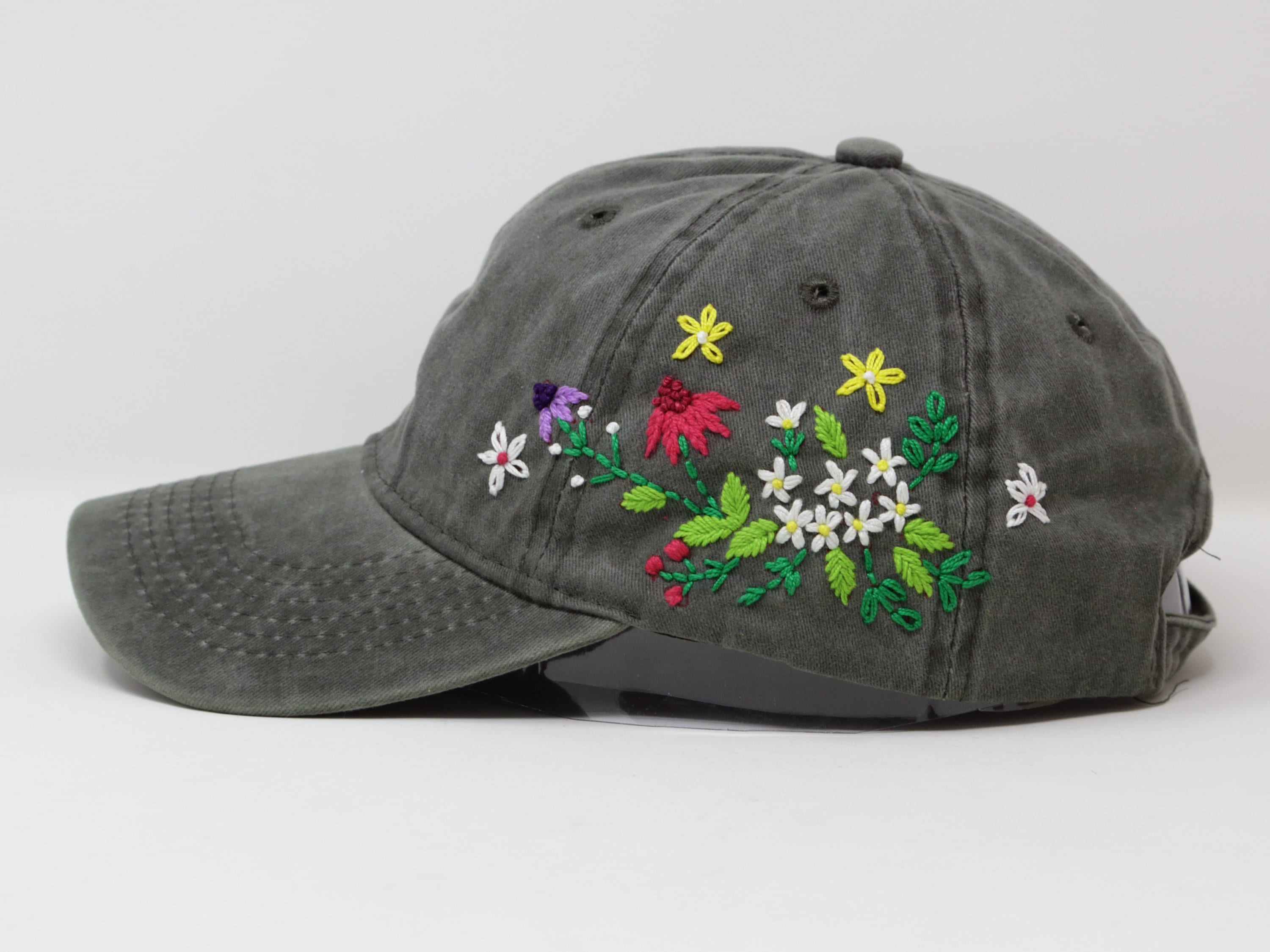 Wash Cotton Baseball Cap Hand Embroidered Flower Hat Curved | Etsy