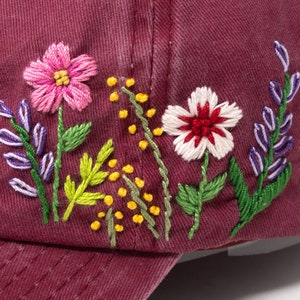 Wash Cotton Baseball Cap, Hand Embroidered Flower Hat, Mix Floral ...