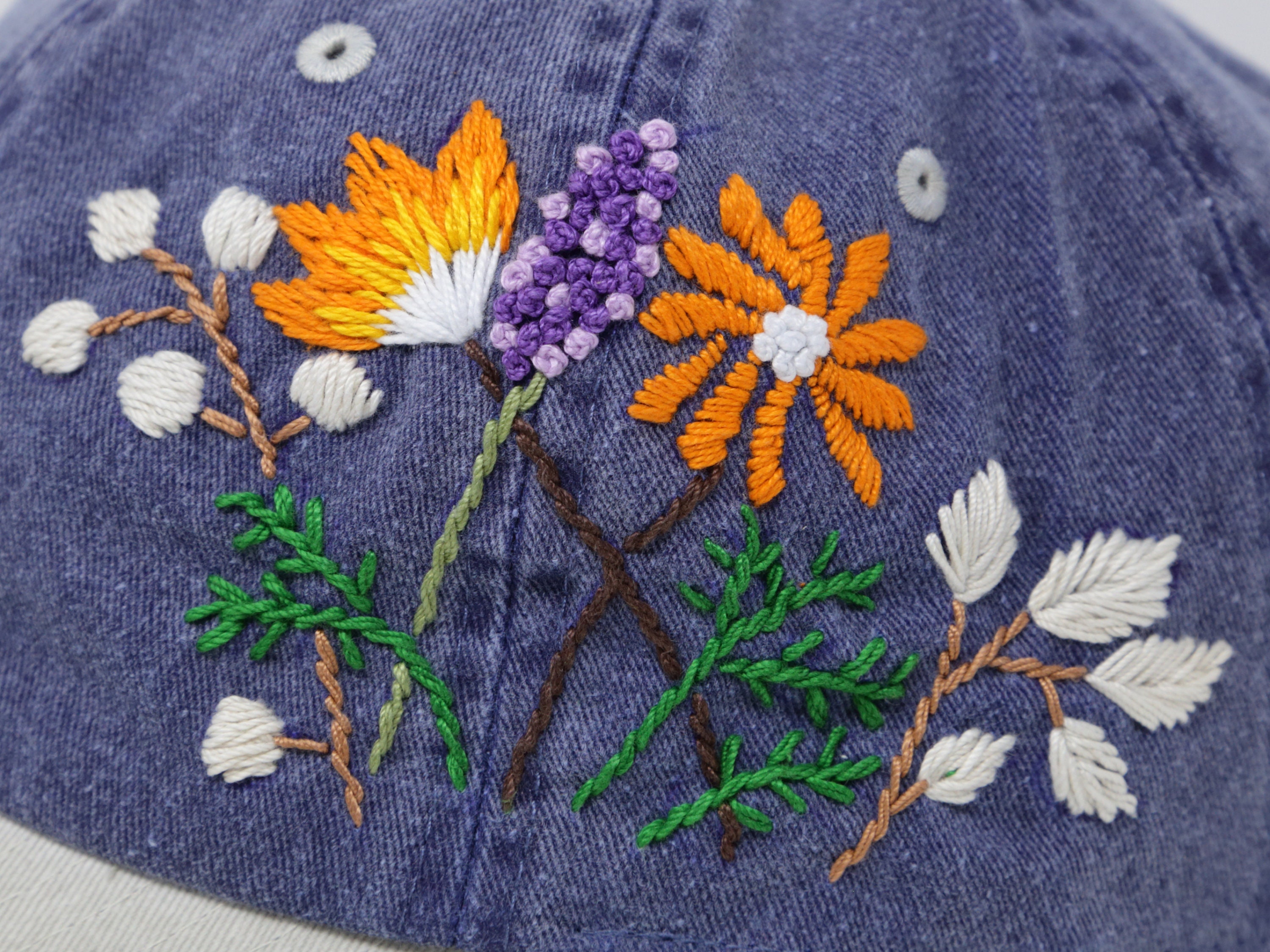 Hand Embroidered Flower Hat Cap Wash Cotton Baseball Cap 2 - Etsy