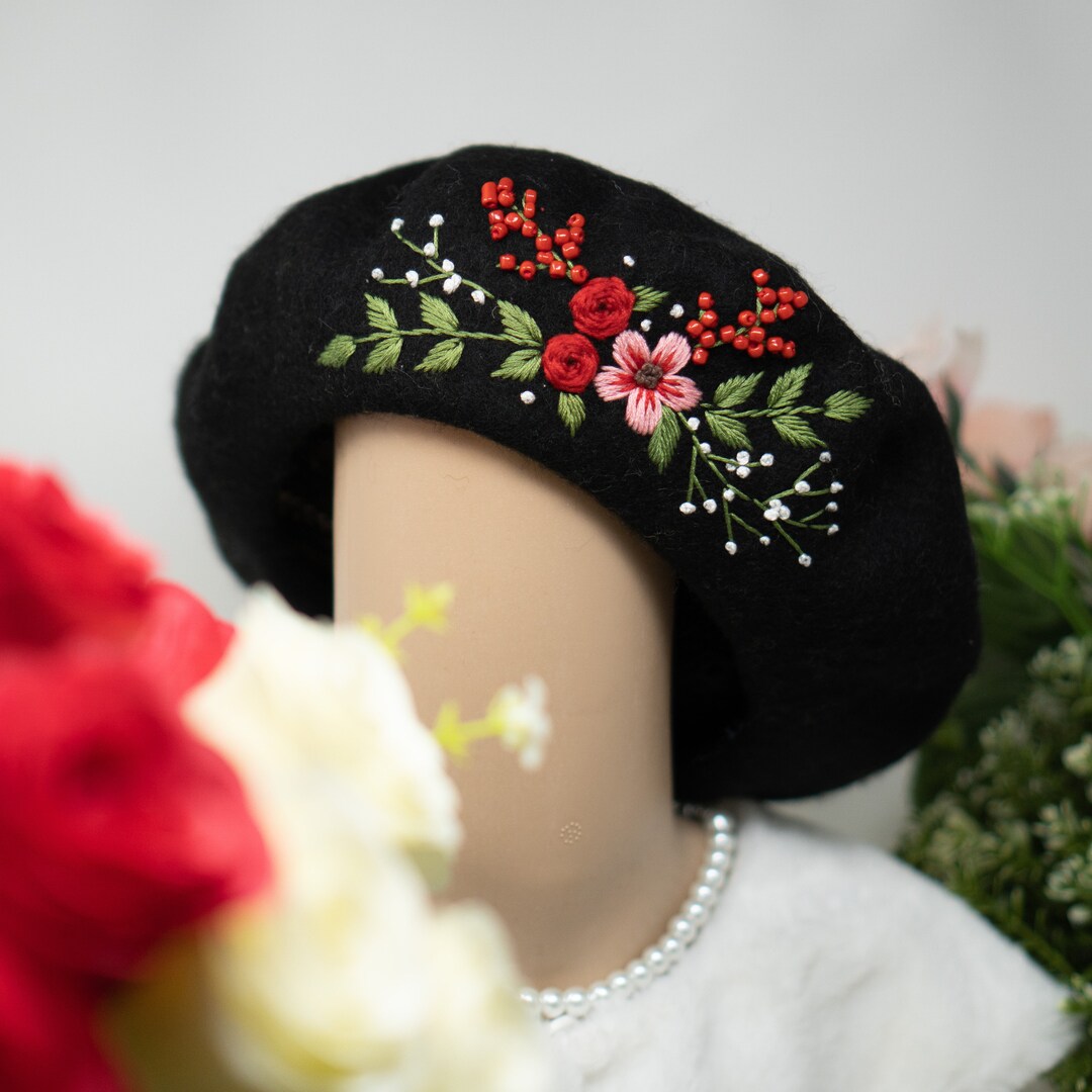 Colorful Wool Beret With Unique Flower Embroidery for Winter - Get ...
