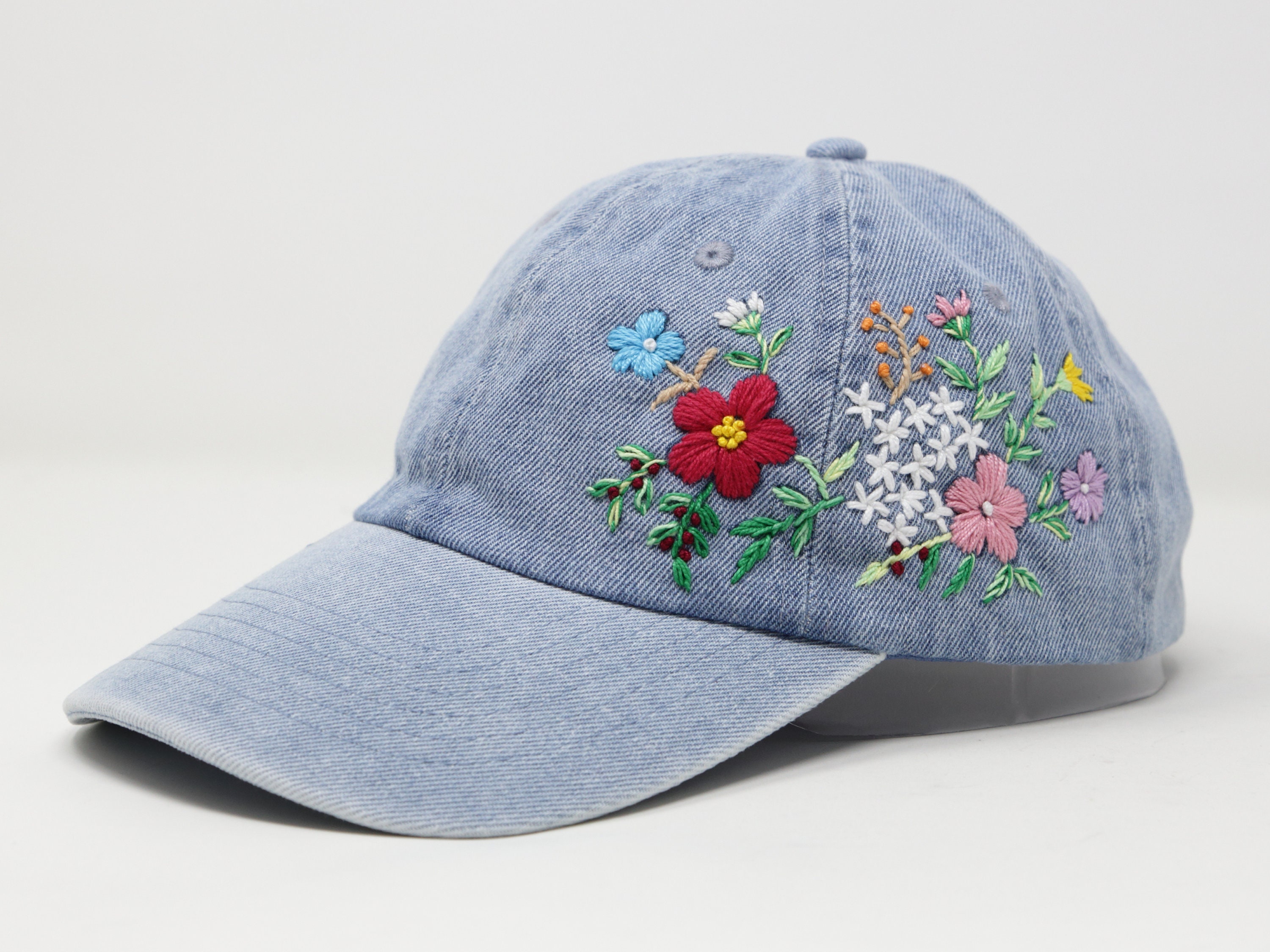 Flower Embroidered Baseball Cap Large Hand Embroidered Flower - Etsy