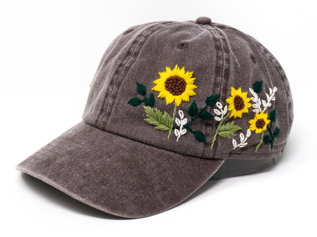 Hand Embroidered Handmade Sun Flower Baseball Cap, Unique Summer Hat ...