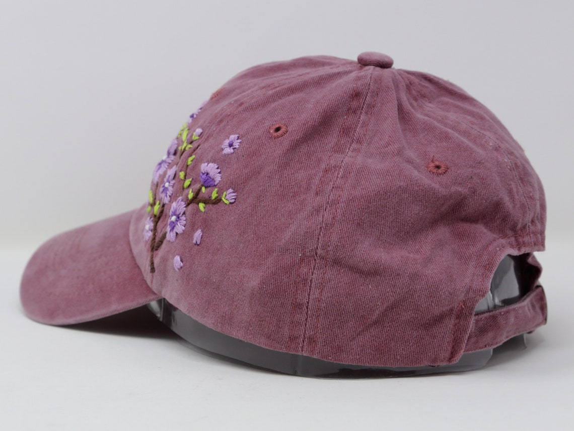 Wash Cotton Baseball Cap Hand Embroidered Purple Flower Hat - Etsy