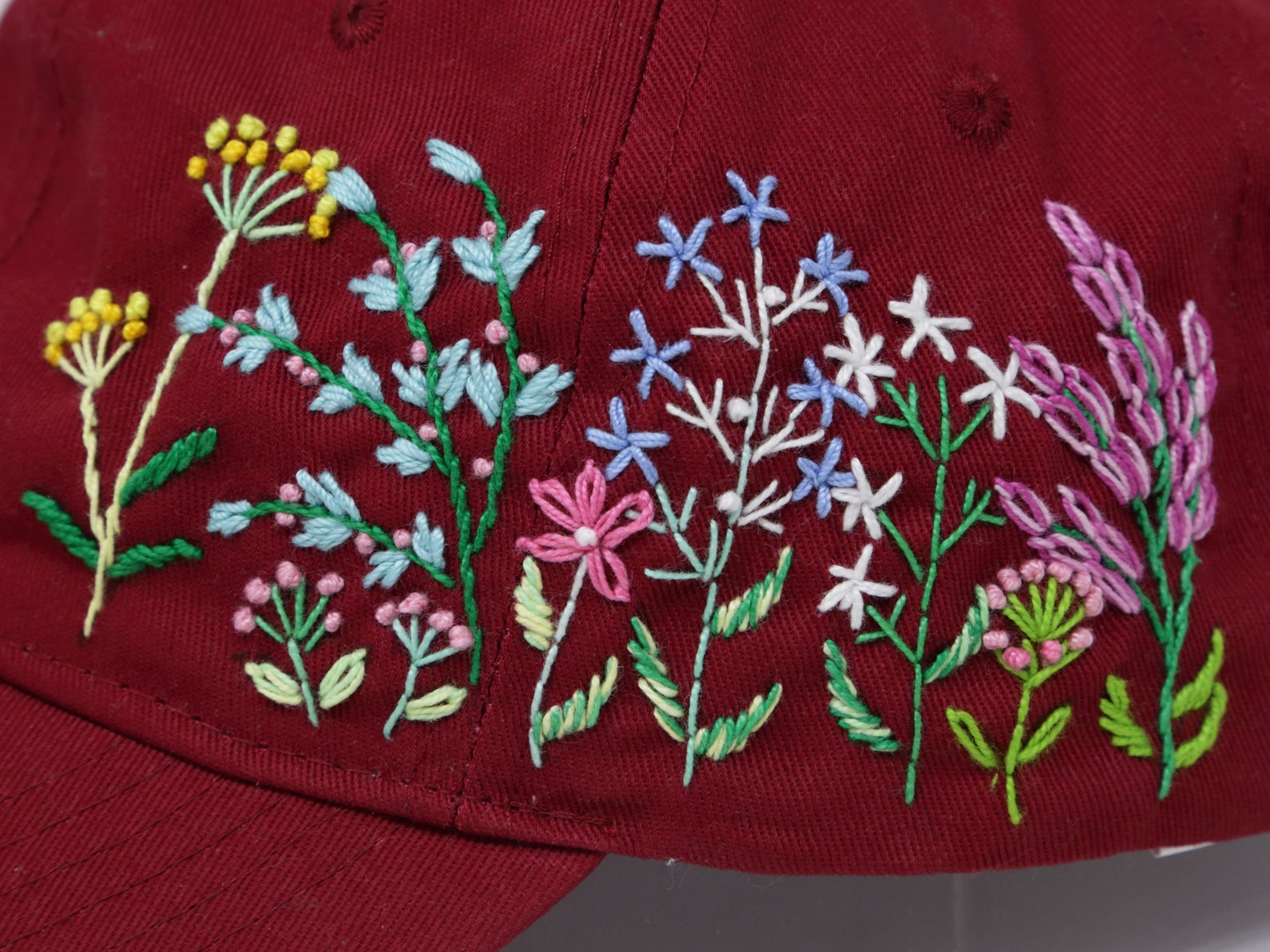 Hand Embroidered Flower Garden Cotton Baseball Cap Hand - Etsy