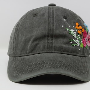 Wash Cotton Baseball Cap Large Hand Embroidered Flower Hat | Etsy