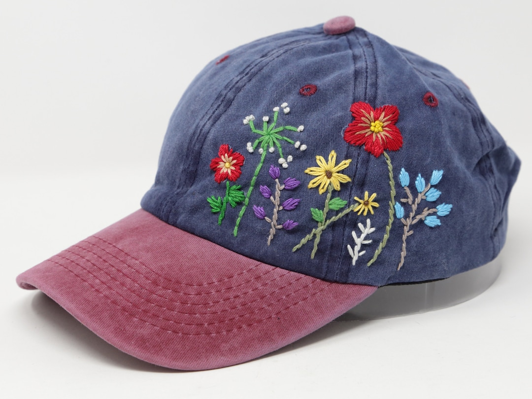 Berretto da baseball in cotone lavato, cappello con fiori ricamati a ...
