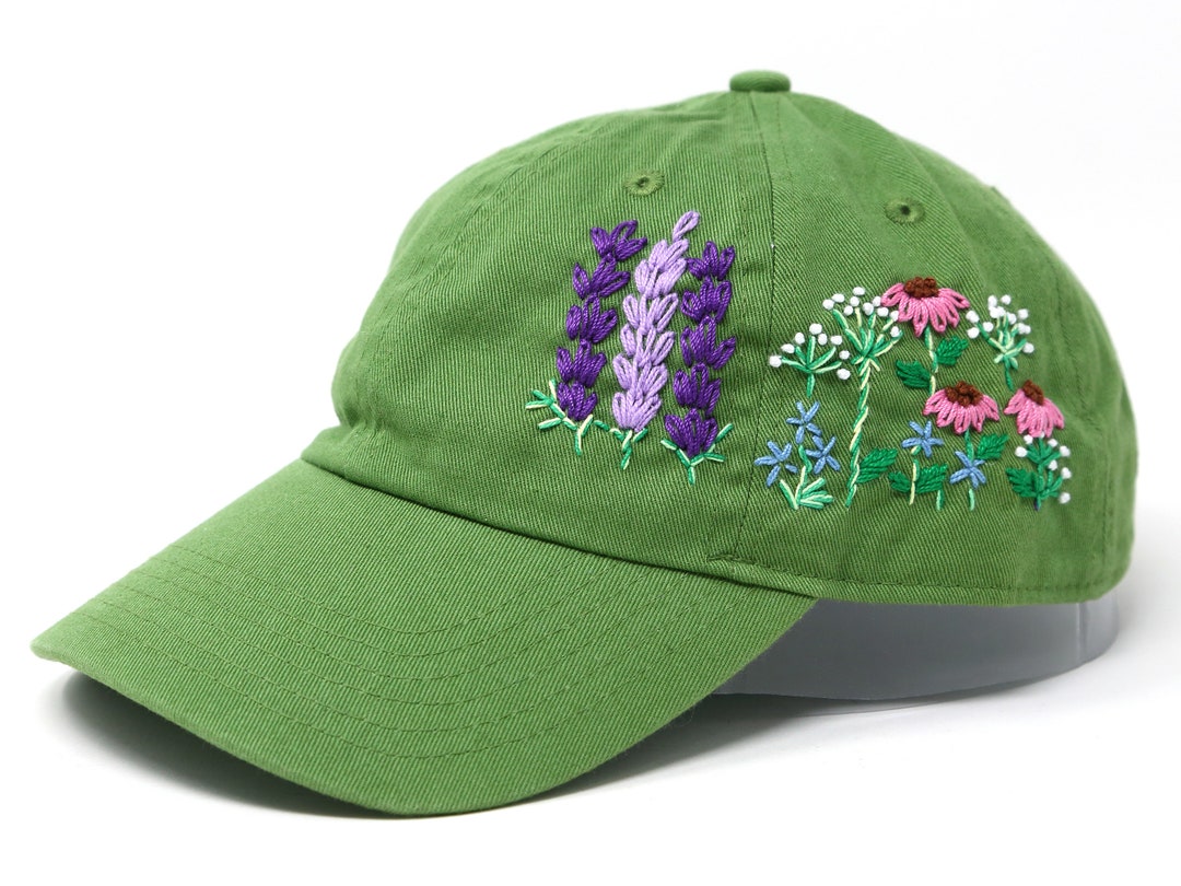 Hand Embroidered Flower Garden Cotton Baseball Cap Hand - Etsy