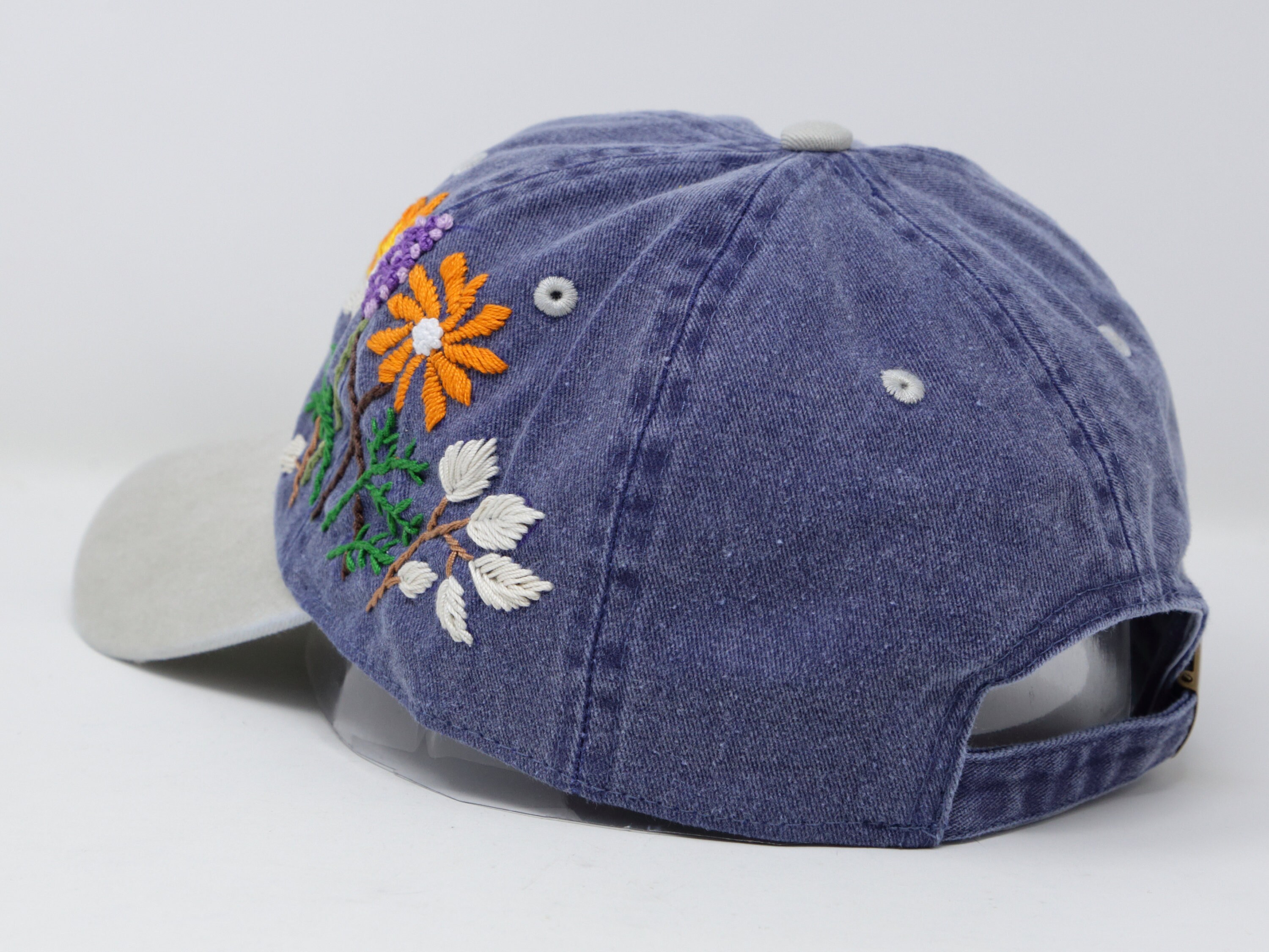 Hand Embroidered Flower Hat Cap Wash Cotton Baseball Cap 2 - Etsy