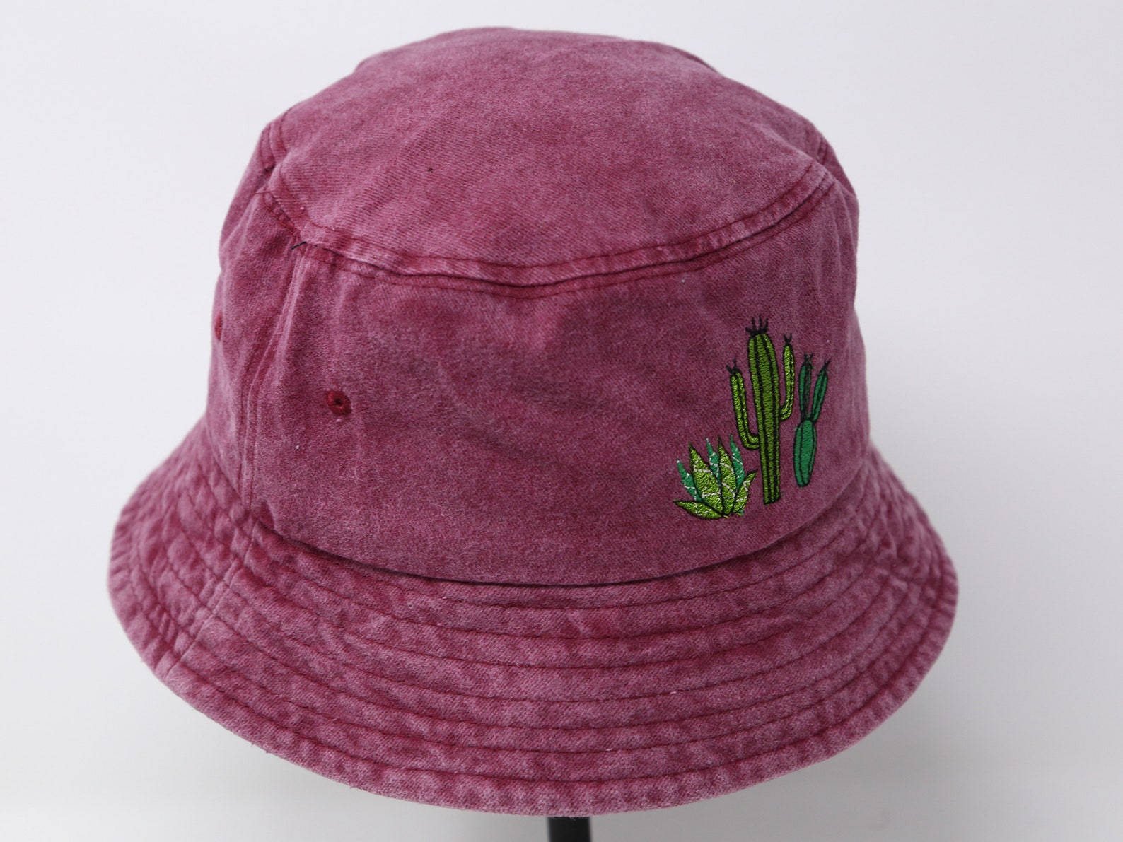 Washed Cotton Bucket Hat, Cactus Aloe Theme Embroidered Sun Hat, Short ...