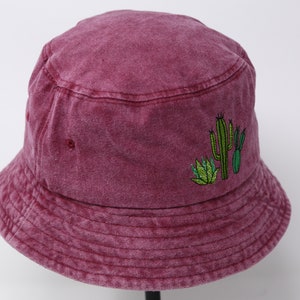Washed Cotton Bucket Hat, Cactus Aloe Theme Embroidered Sun Hat, Short ...