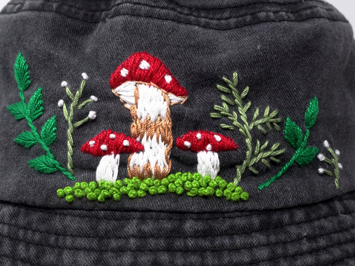 Washed Cotton Hand Embroidered Bucket Hat Hand Embroidered Etsy