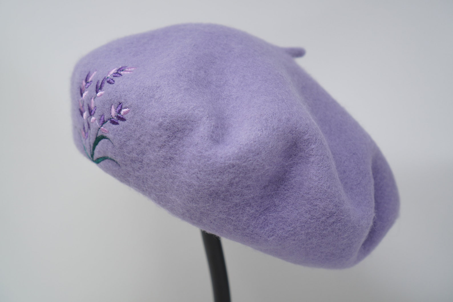 Embroidered Wool Beret Cap, Purple Lavender Winter Wool Beret Hat, 100% ...